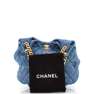 CHANEL | Bags | Chanel Denim Mood Hobo Logo Printed Quilted Denim Maxi ...